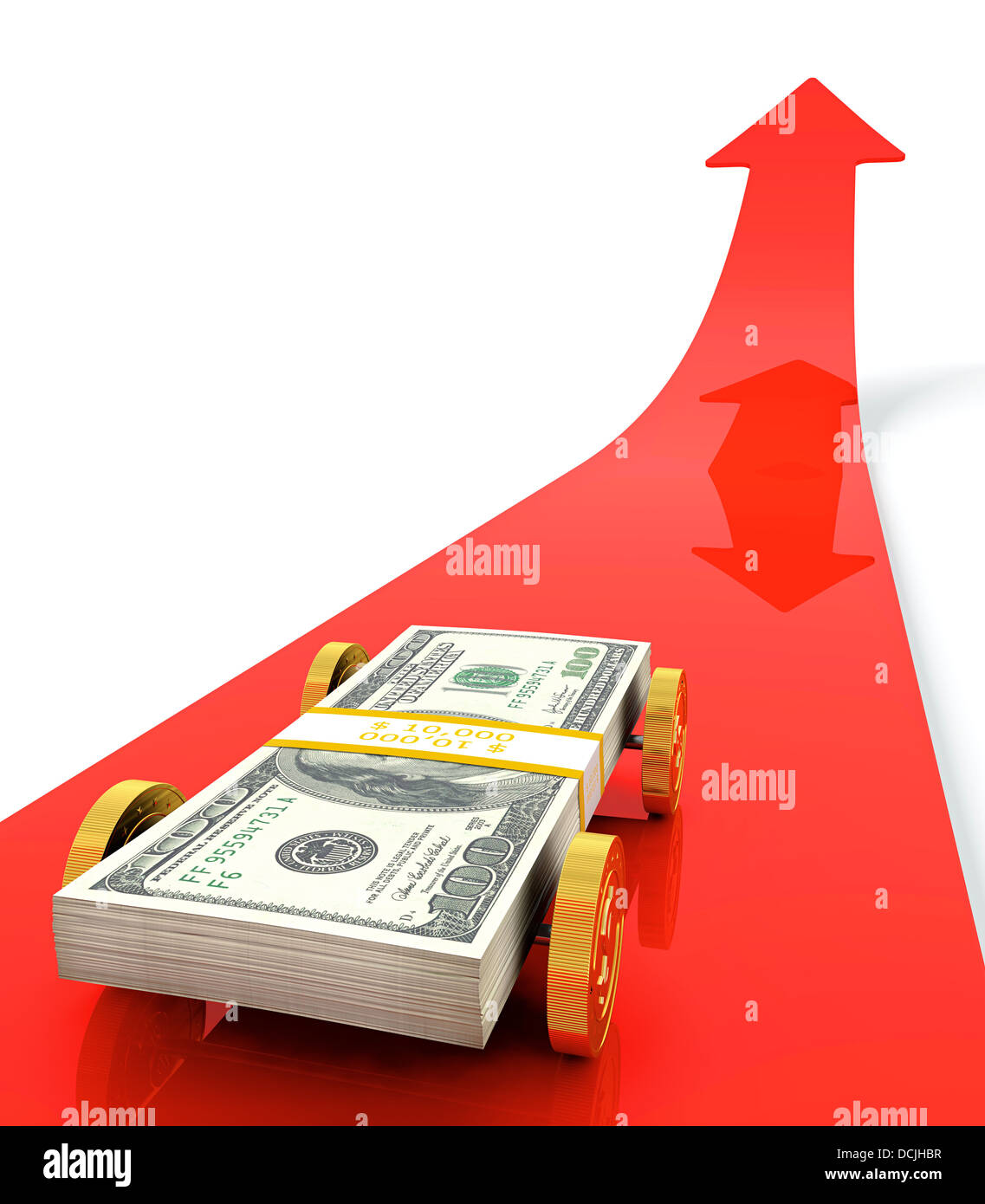 Car made of dollar on red arrow Stock Photo - Alamy
