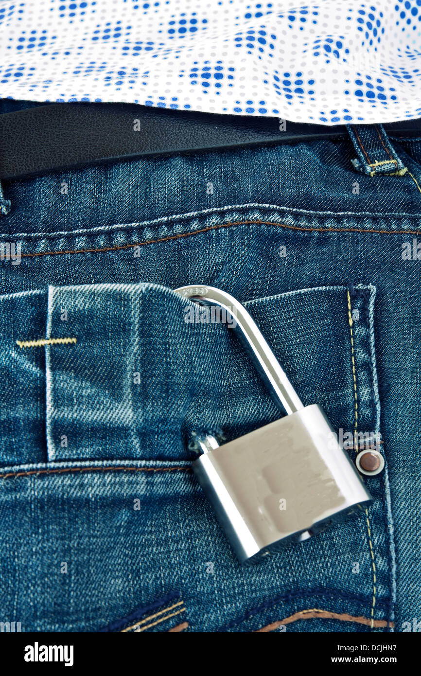 Steel locked padlock pocket mens jeans protection against theft Stock ...