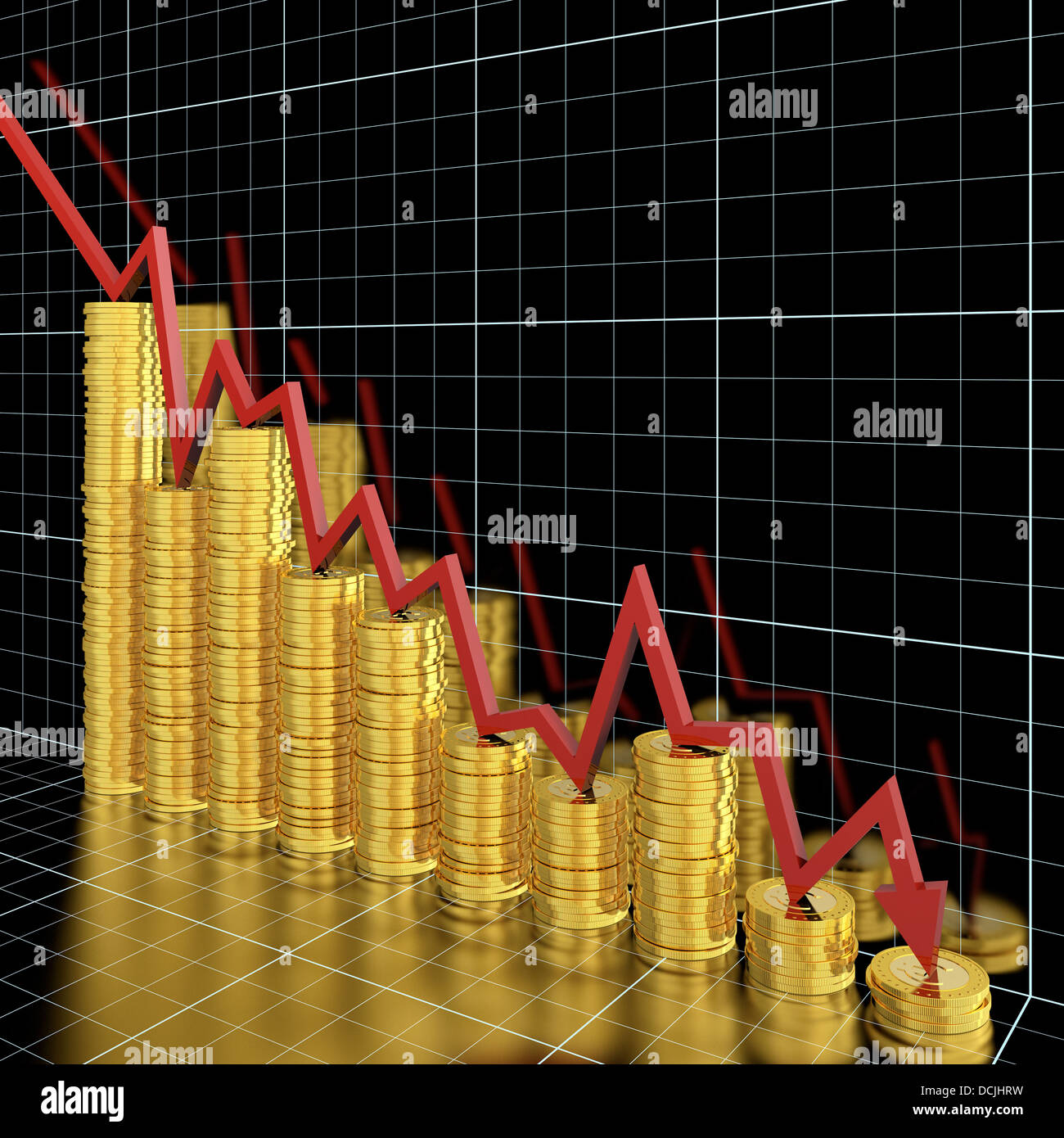 Business graph moving down and showing money loss Stock Photo - Alamy