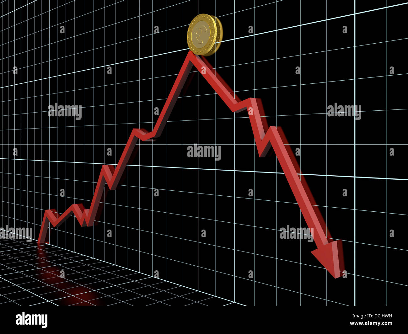 Business graph with red arrow which shows money loss Stock Photo - Alamy
