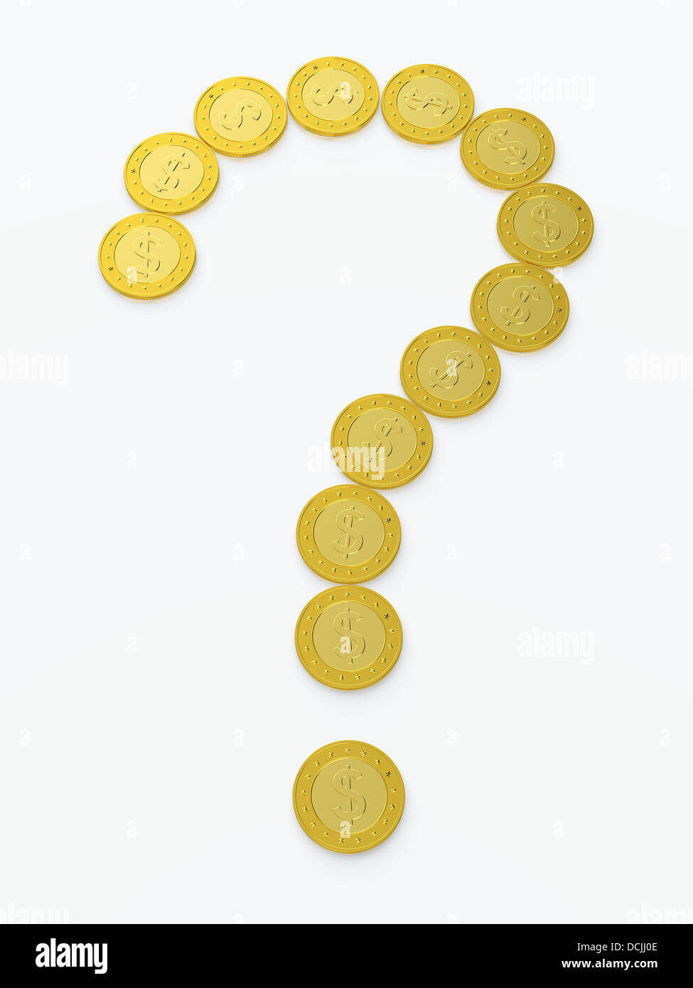 Question sign made of golden coins on white background Stock Photo - Alamy