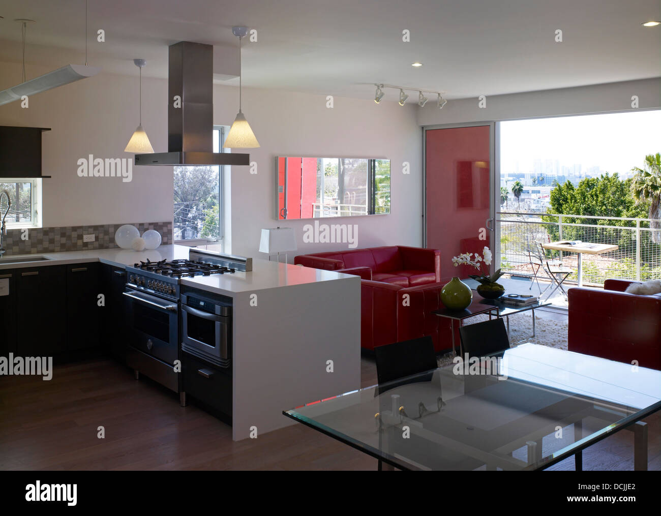 Open plan living area in Cherokee Lofts, Los Angeles, USA Stock Photo ...