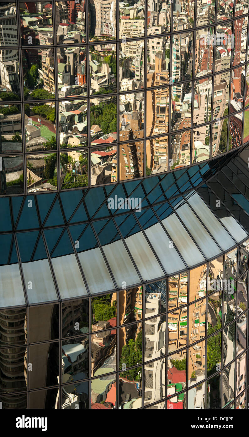 Reflections of the city of Taipei, Taiwan as seen in the windows of a ...