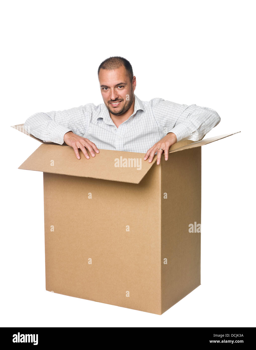 Man in a cardboard box Stock Photo - Alamy