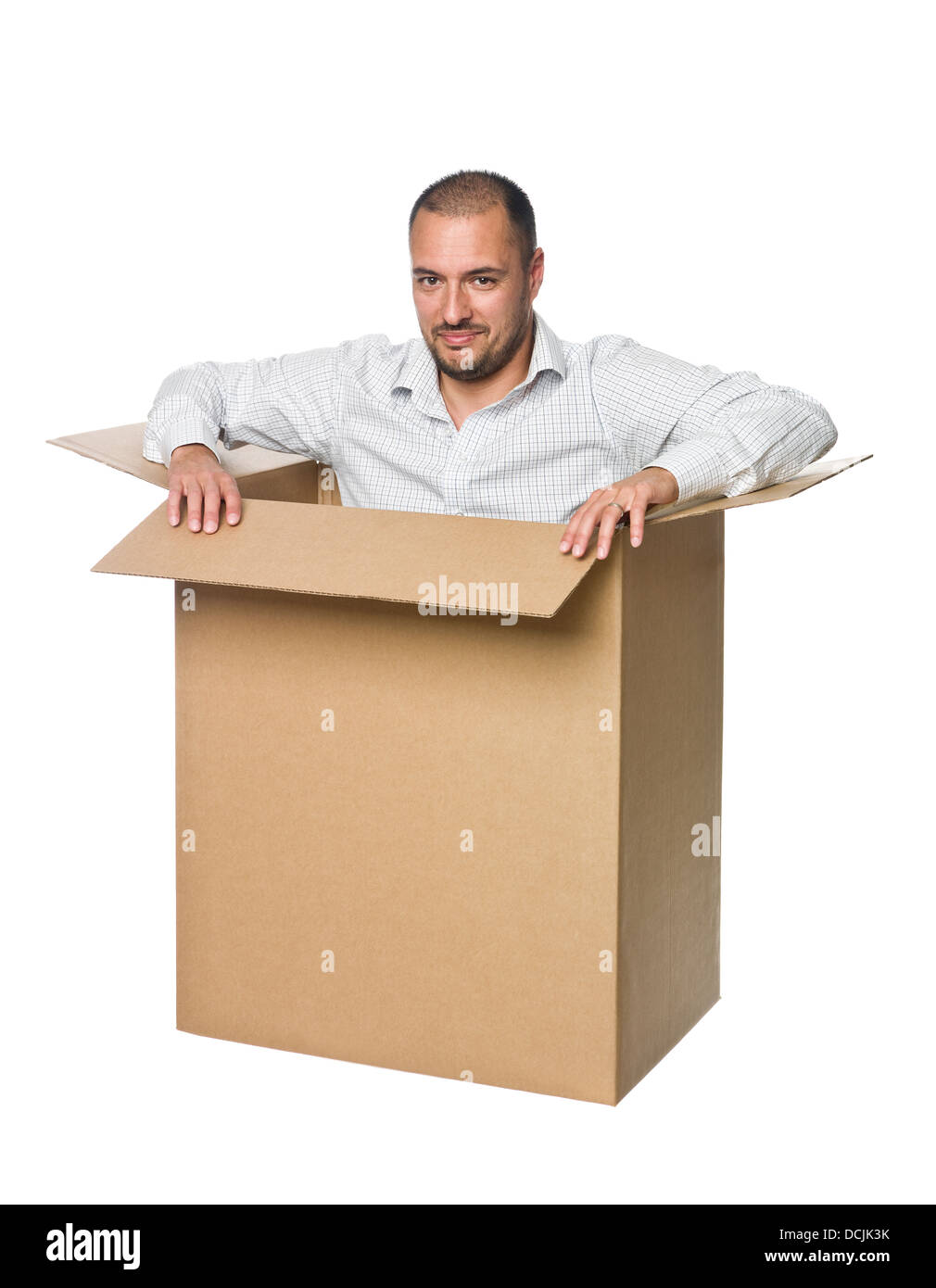 Man in a cardboard box Stock Photo - Alamy