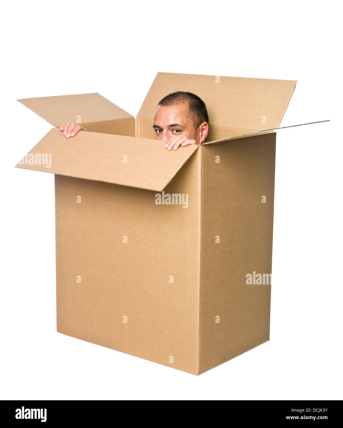 Man in a cardboard box Stock Photo - Alamy