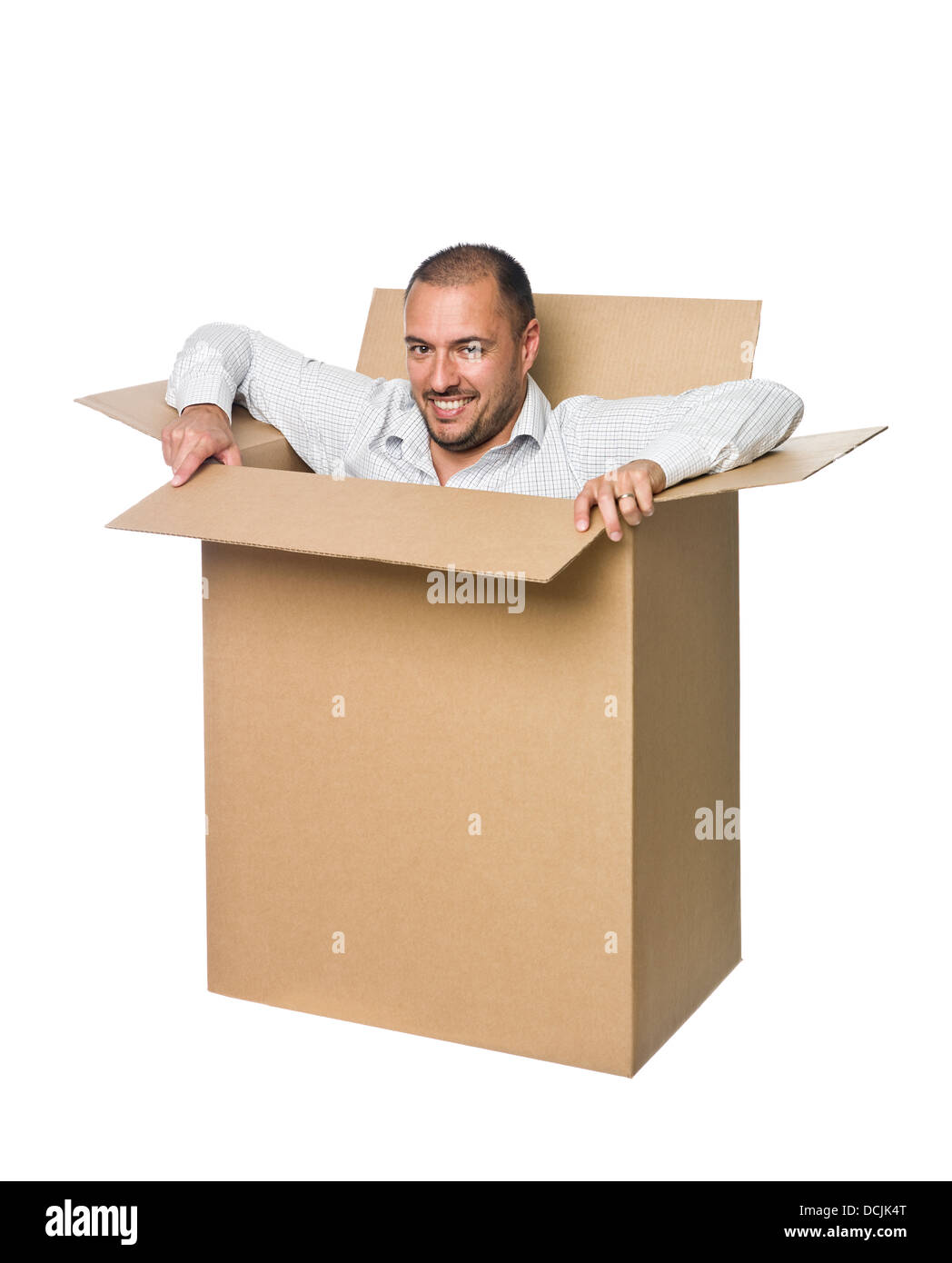 Man in a cardboard box Stock Photo - Alamy