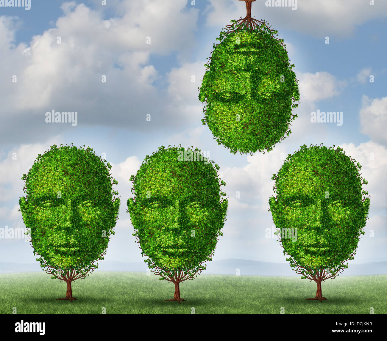 Thinking different creativity concept with a group of trees shaped as a ...