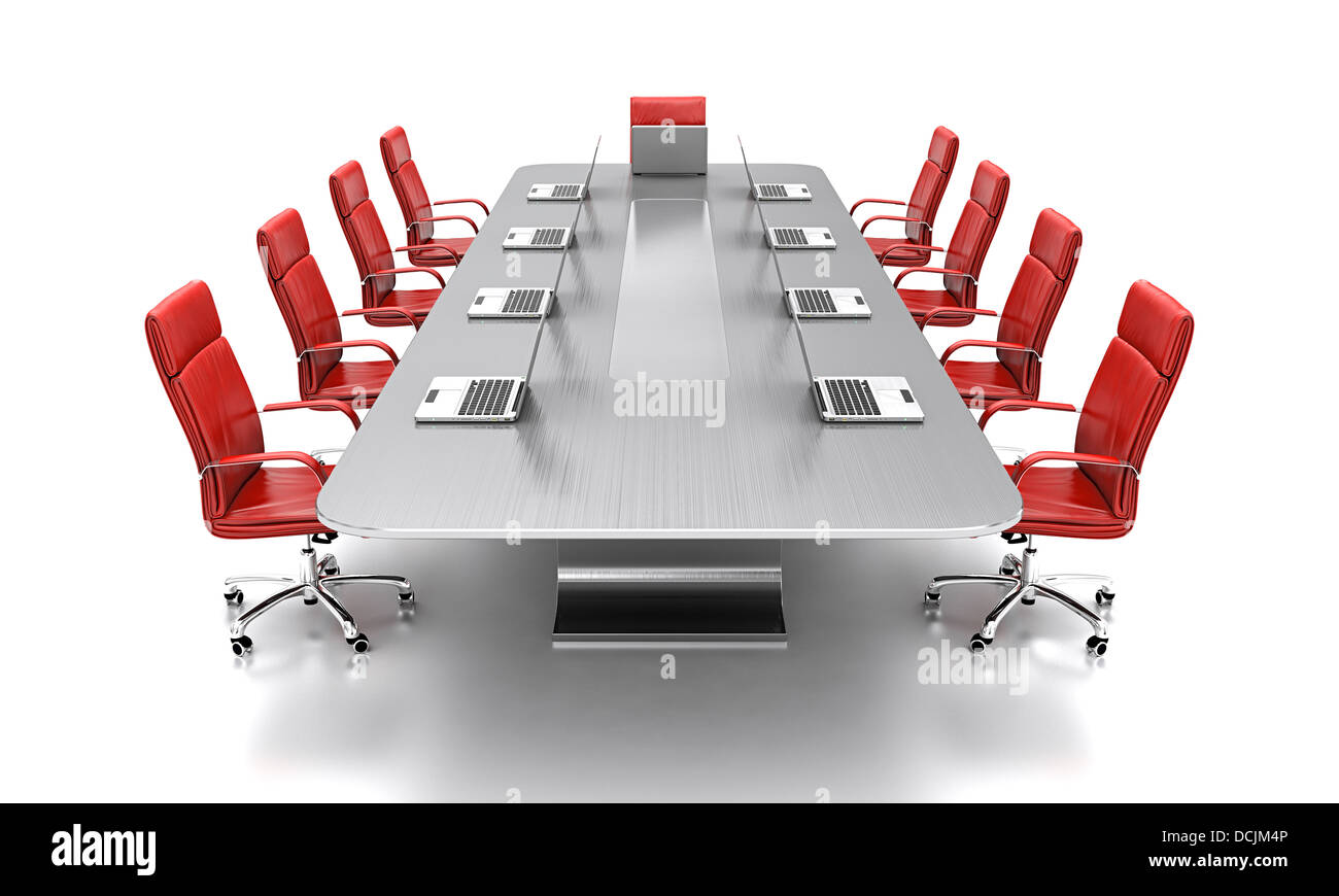 3D render of conference table with red leather chairs Stock Photo - Alamy