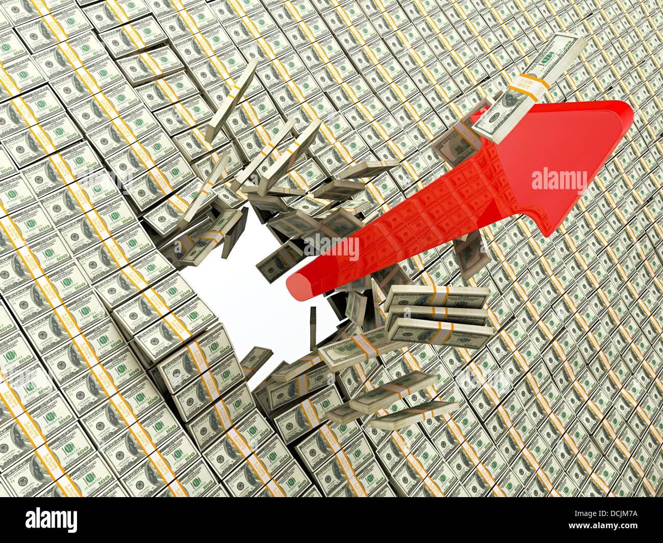 Red arrow breaking through the money wall Stock Photo - Alamy