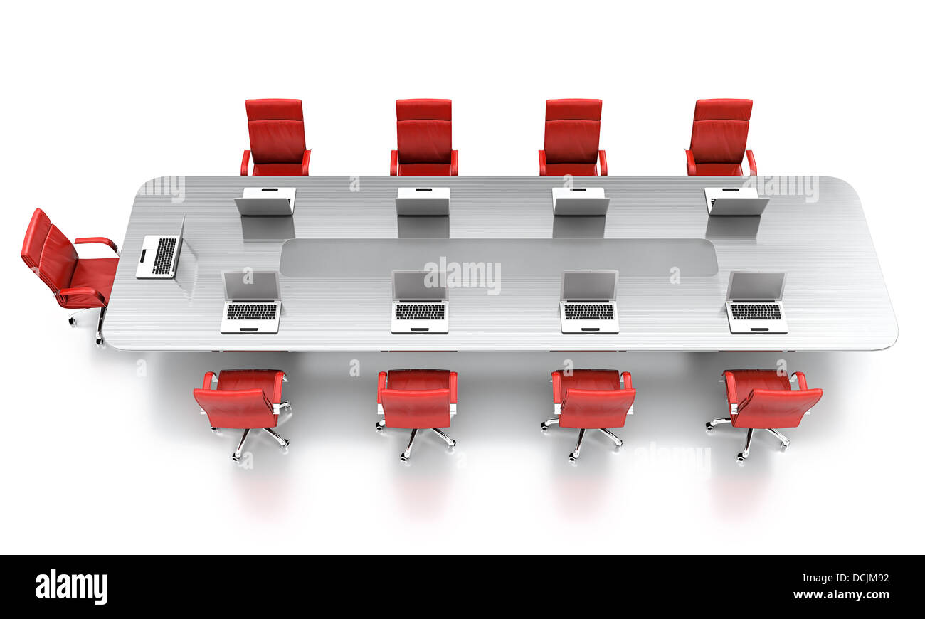 3D render of conference table with red leather chairs Stock Photo - Alamy