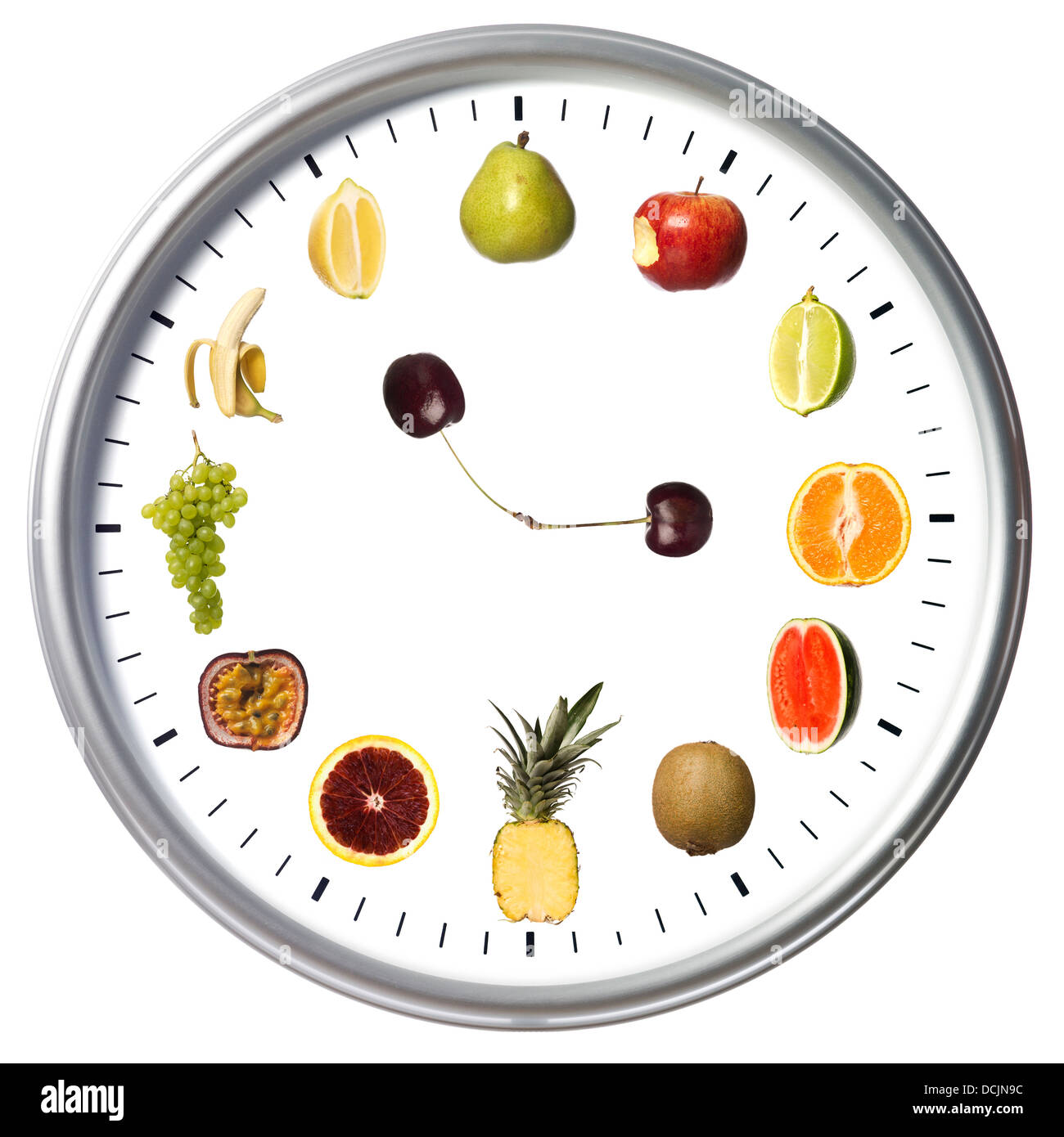 Fruit clock isolated on white Stock Photo - Alamy