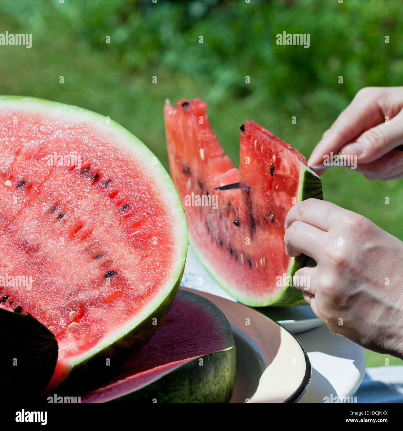 Half watermelon sliced plate hi-res stock photography and images - Alamy