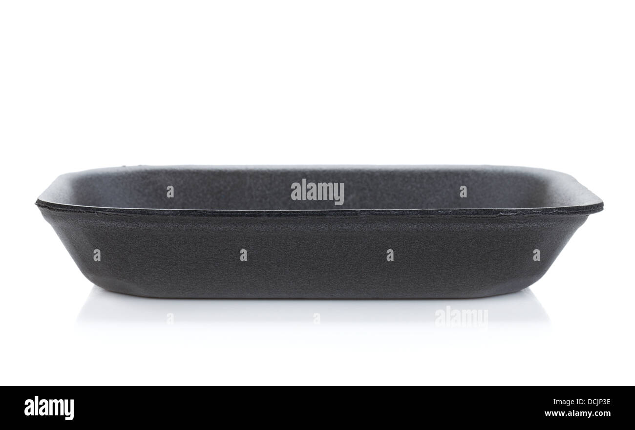 Black empty food tray. Isolated on white background Stock Photo - Alamy