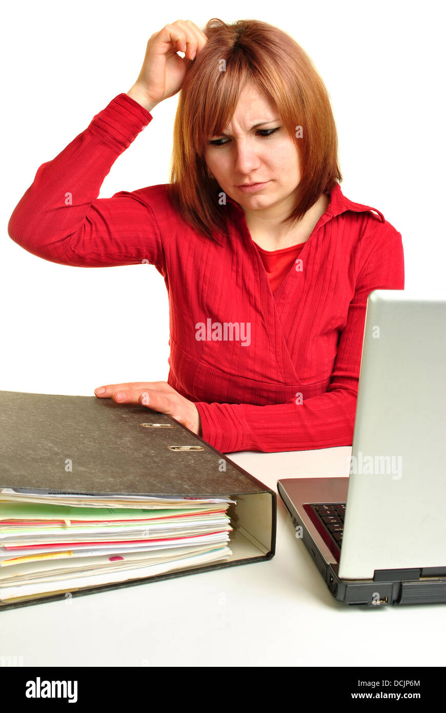 Office assistant with a folder and laptop Stock Photo - Alamy