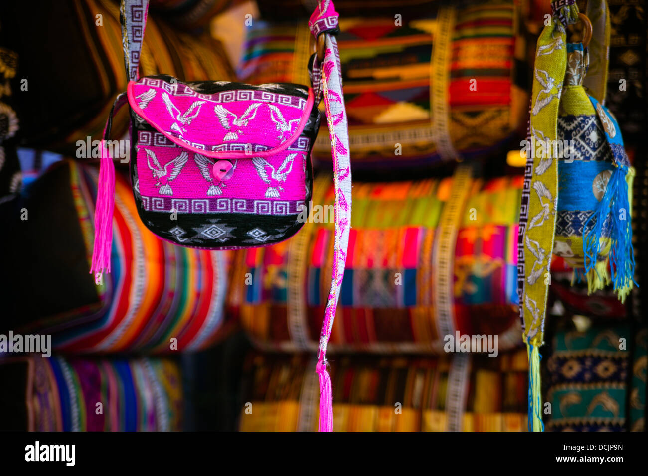 Inca colors on handbags in a traditional market in south america Stock ...