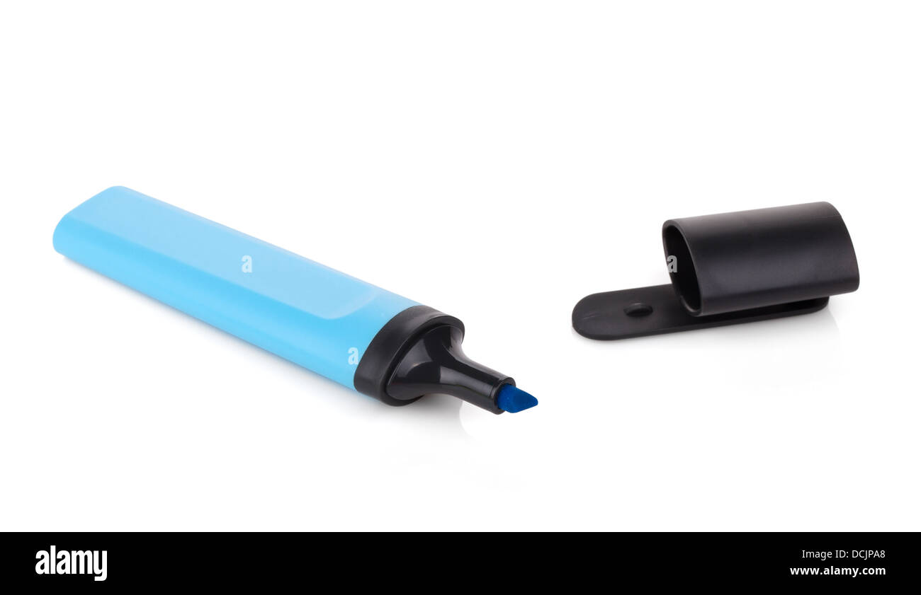Blue highlighter. Isolated on white background Stock Photo - Alamy