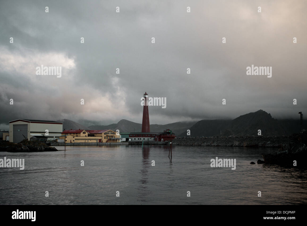 Lighthouse in arctic Norwegian harbour Stock Photo - Alamy
