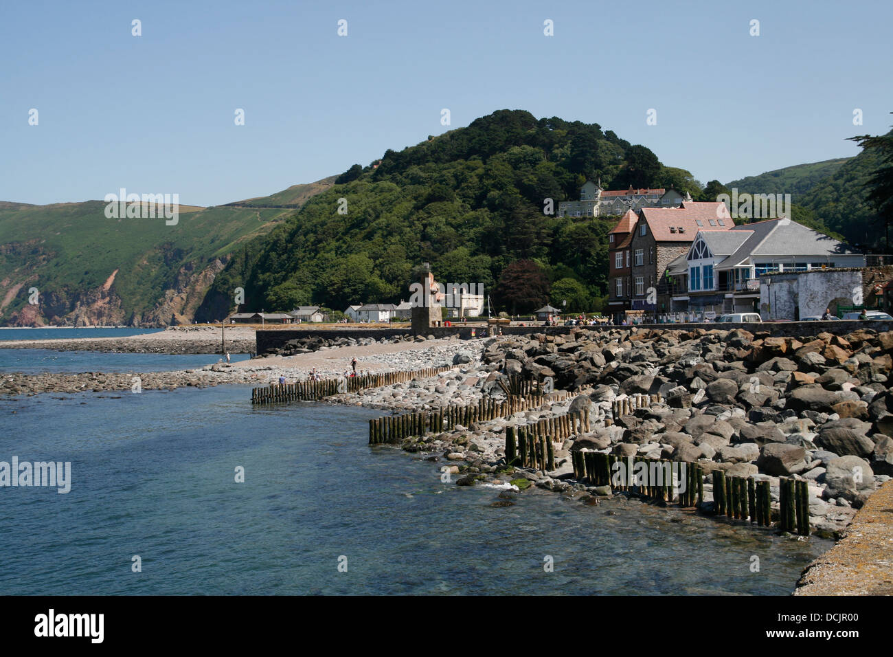 The Beach and Countisbury Hill Lynmouth Devon England UK Stock Photo ...