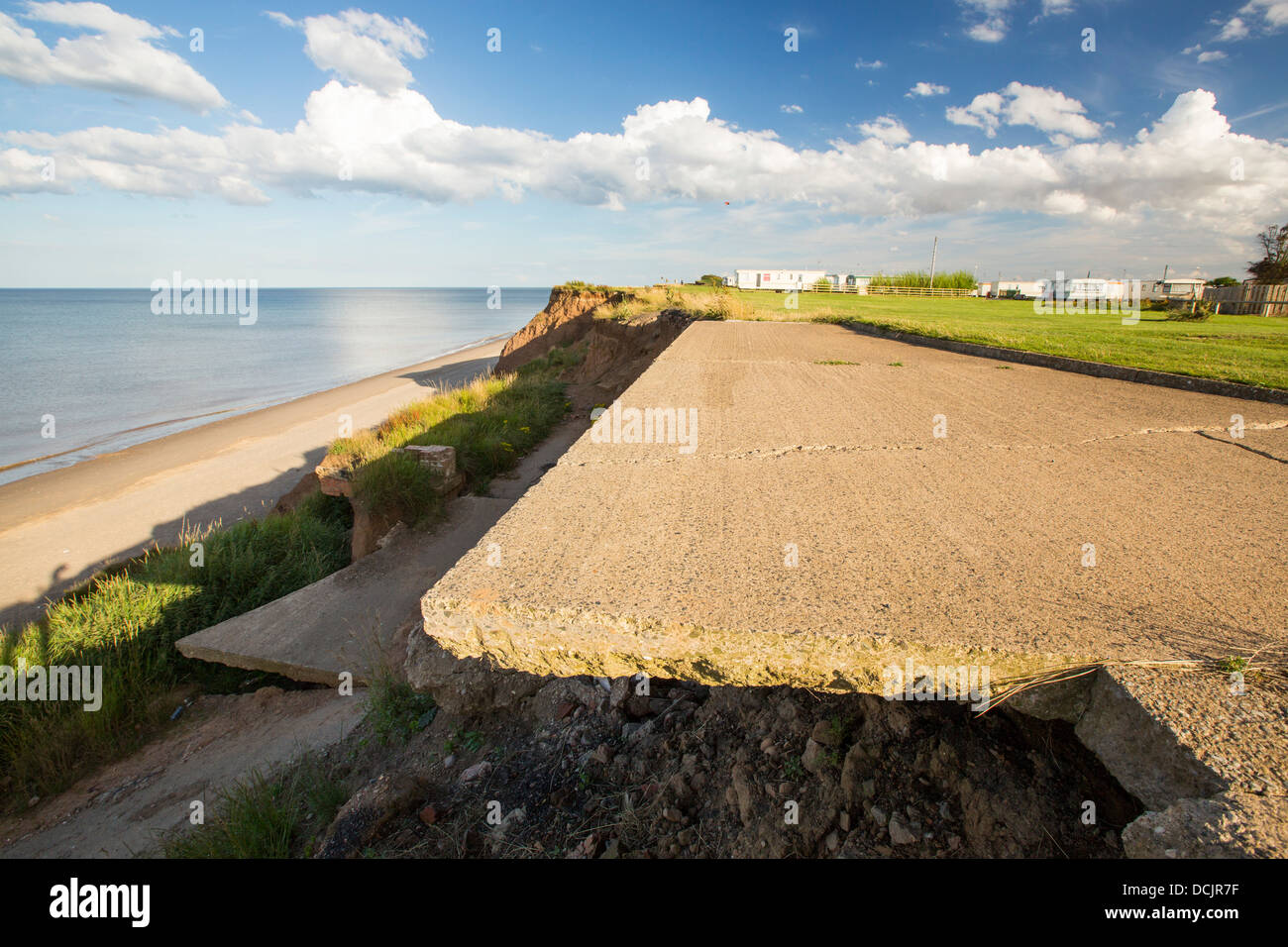 A collapsed coastal road at Aldbrough on Yorkshires East Coast, near ...