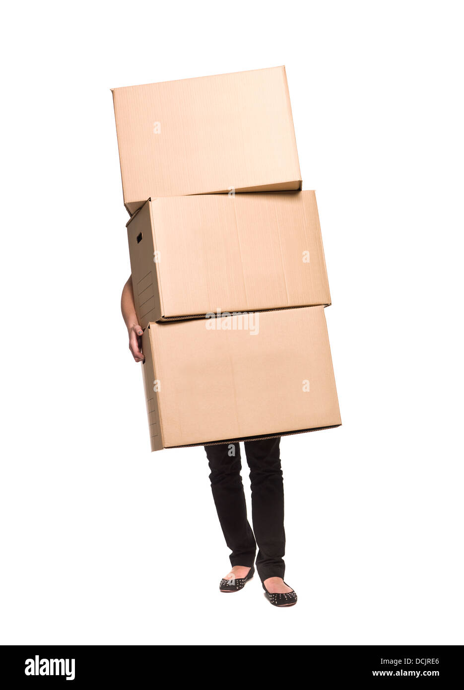 Woman carrying one large box hi-res stock photography and images - Alamy