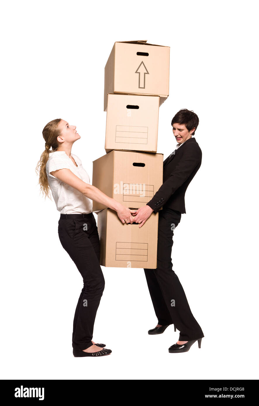 Female carrying boxes back hi-res stock photography and images - Alamy