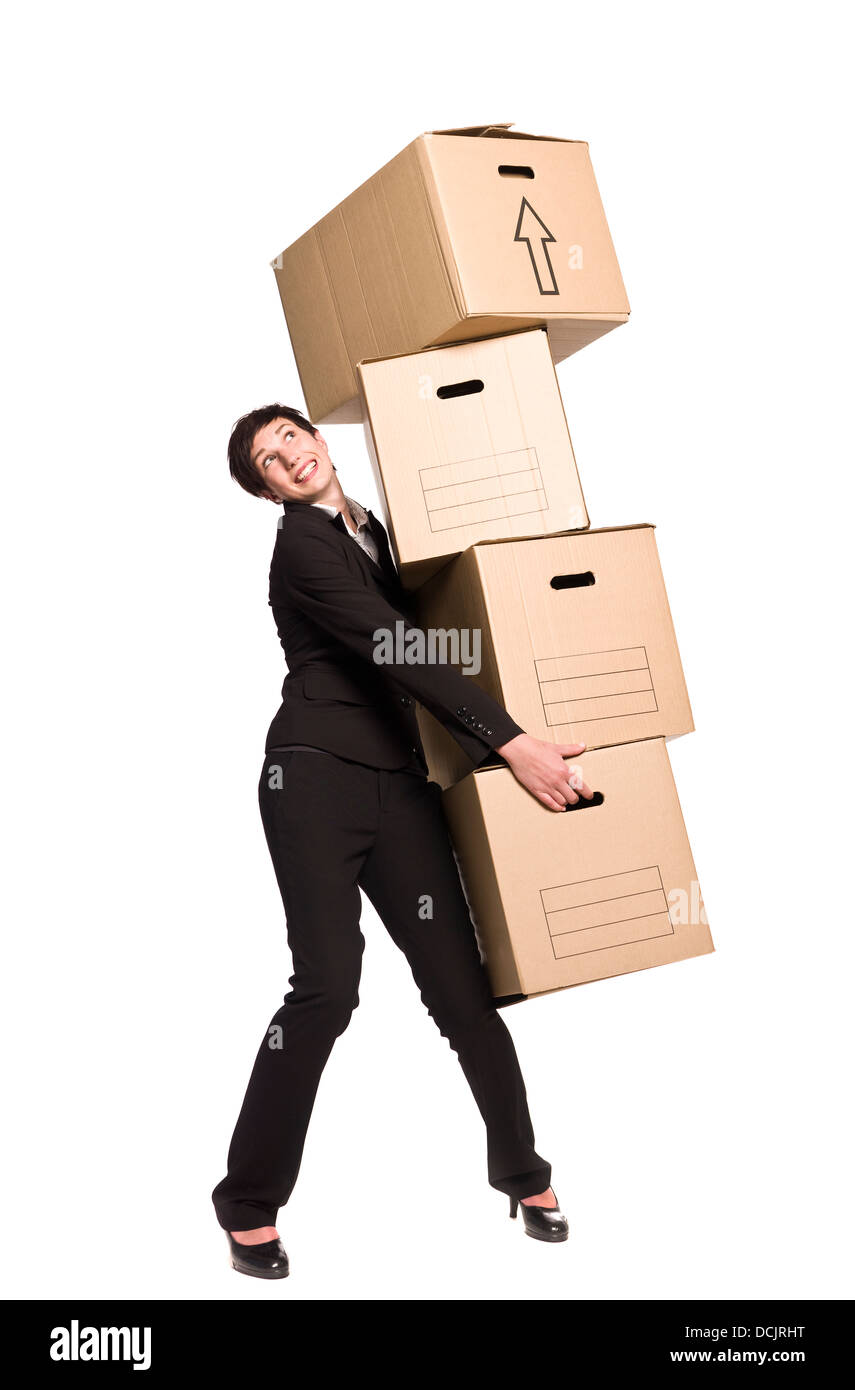 Woman picking up boxes hi-res stock photography and images - Alamy