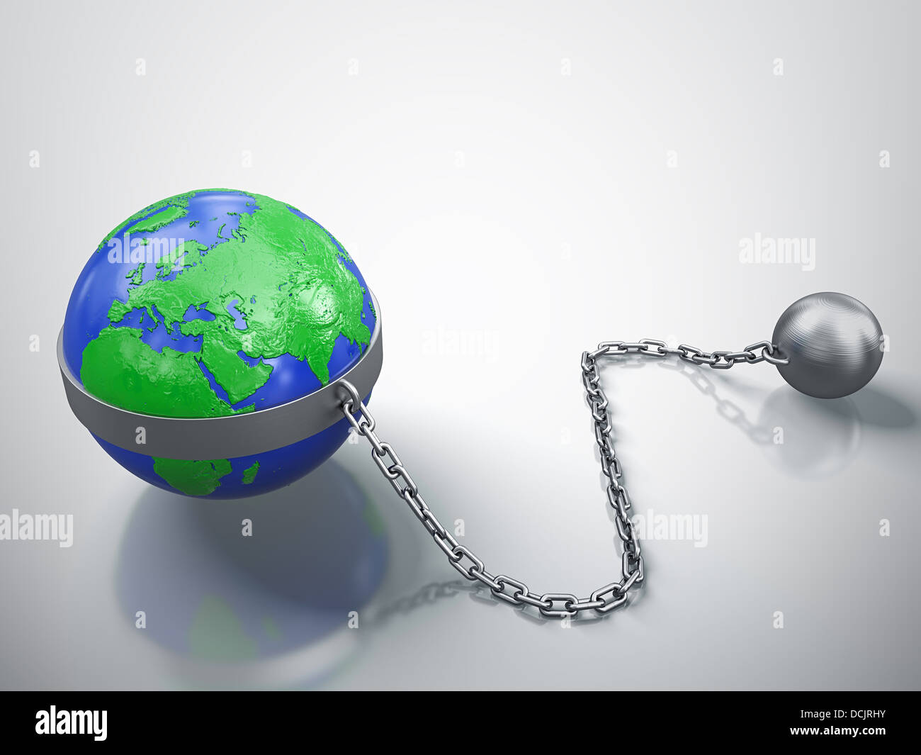 3D render of Earth in chains isolated on white background Stock Photo ...