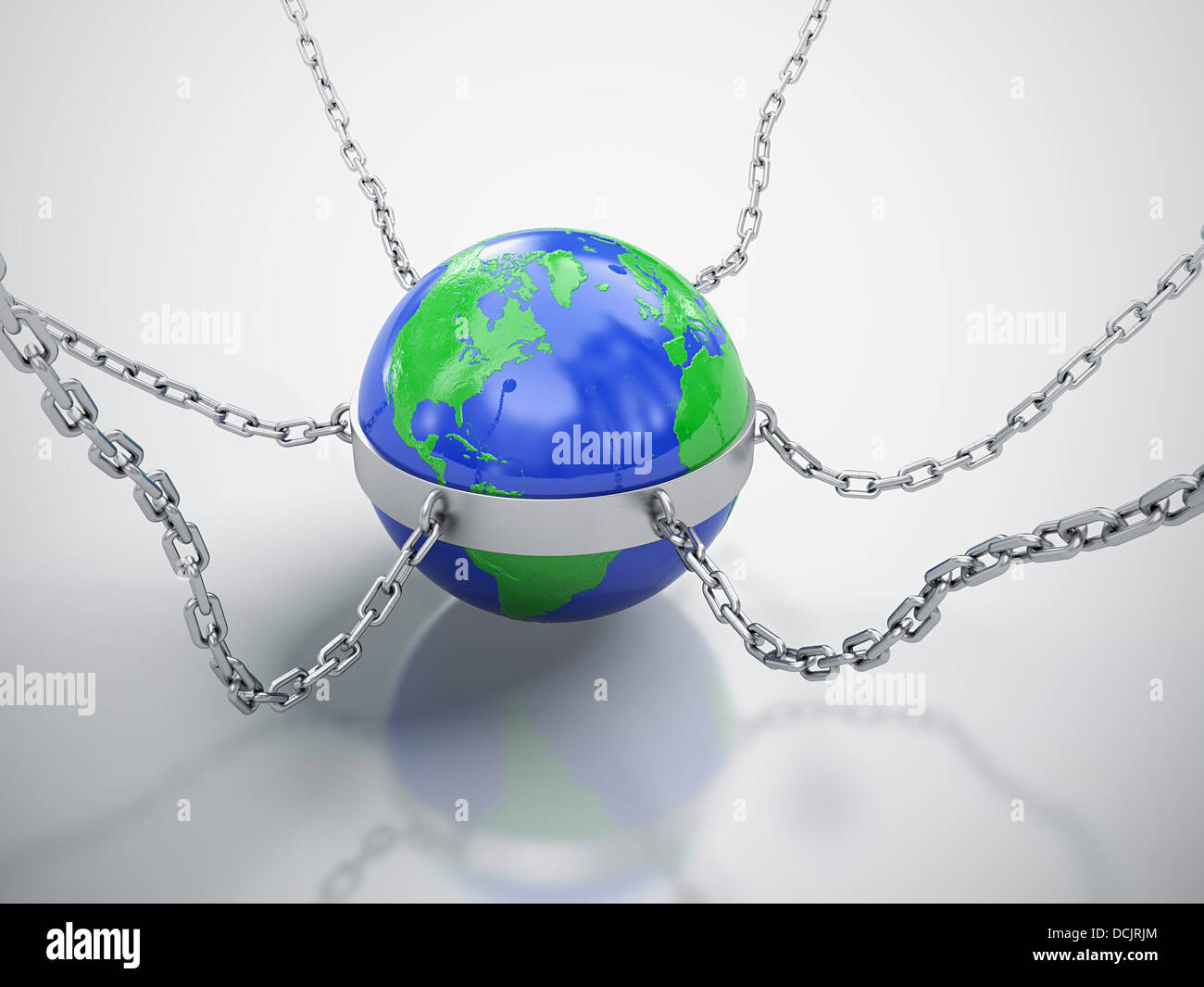 3D render of Earth in chains isolated on white background Stock Photo ...
