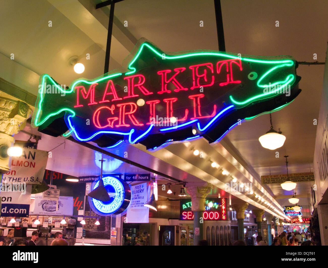 MARKET GRILL NEON SIGN PIKE PLACE PUBLIC MARKET CENTER SEATTLE ...