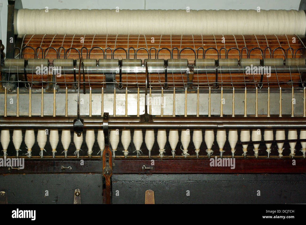 Loom with white cotton bobbins Stock Photo - Alamy