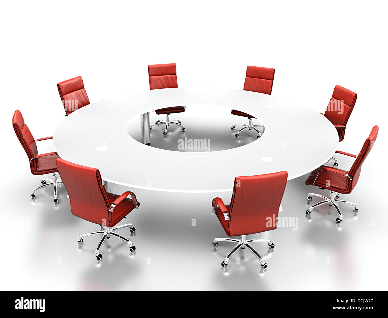 3D render of conference table with red leather chairs Stock Photo - Alamy
