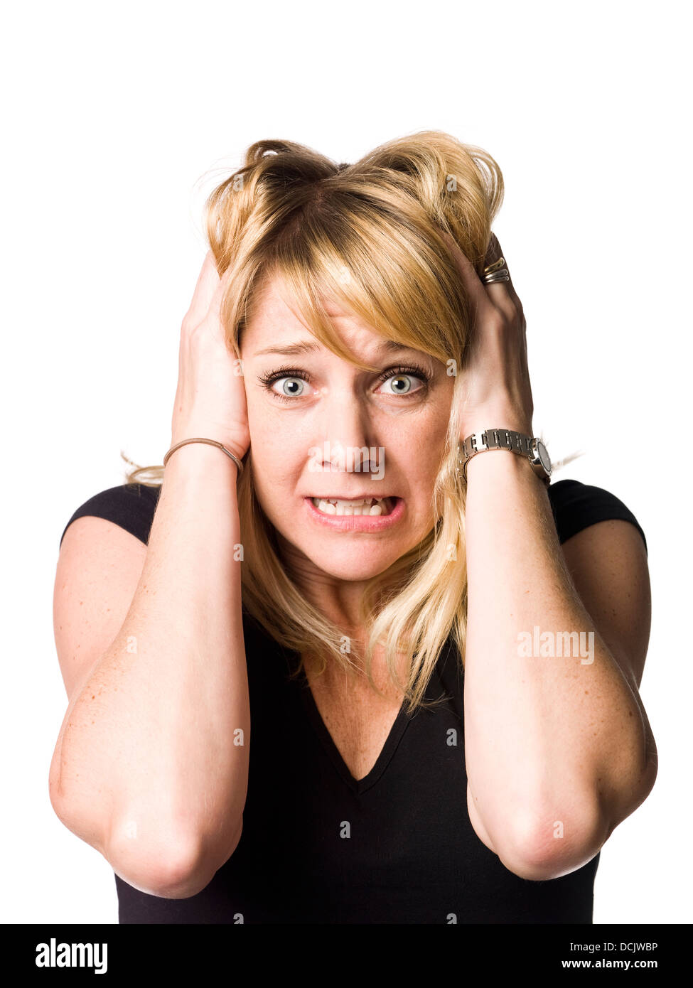 Portrait of an afraid woman Stock Photo - Alamy