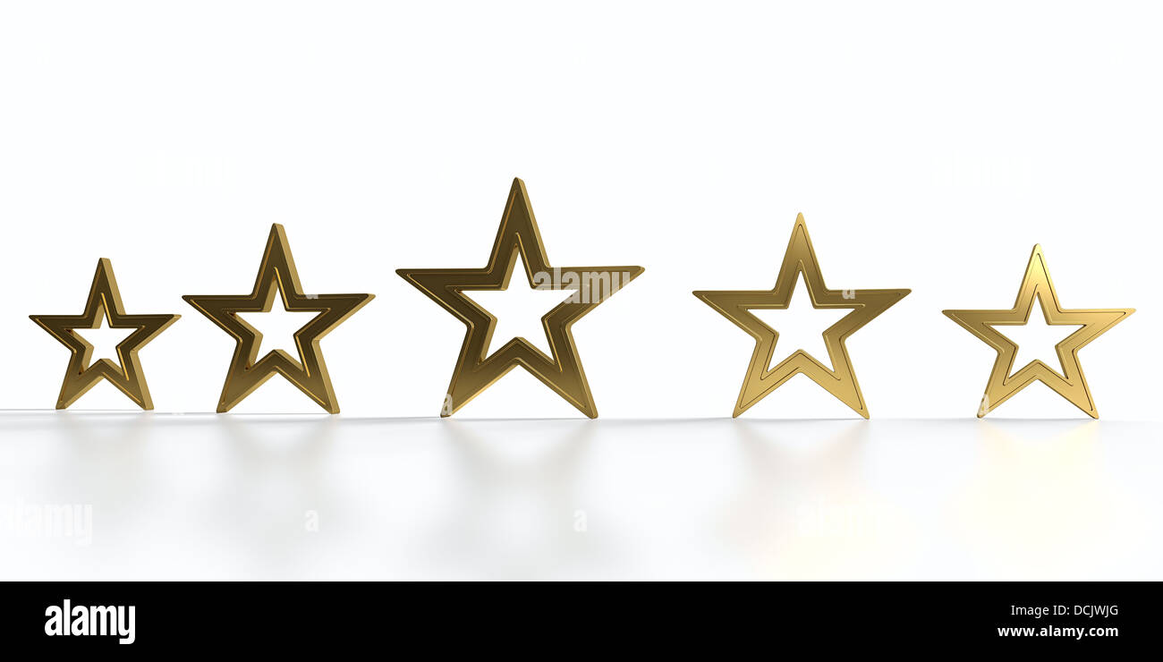 Five golden stars isolated on white background Stock Photo - Alamy