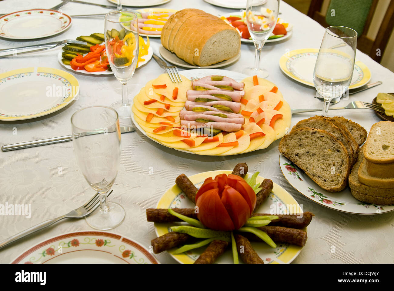 Festively covered table, with various dishes Stock Photo - Alamy