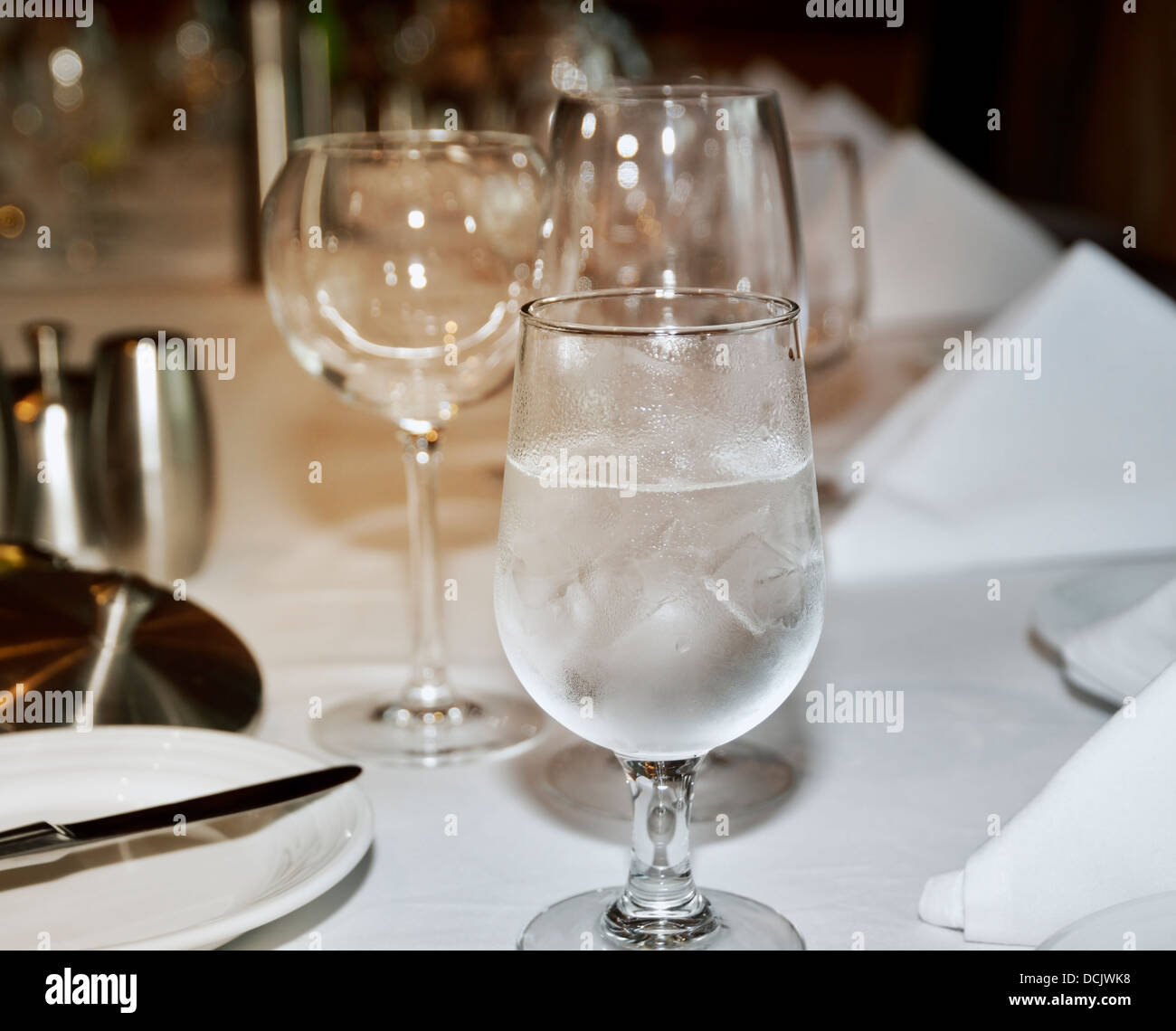 Glasses Set On A Restaurant Table Stock Photo - Alamy