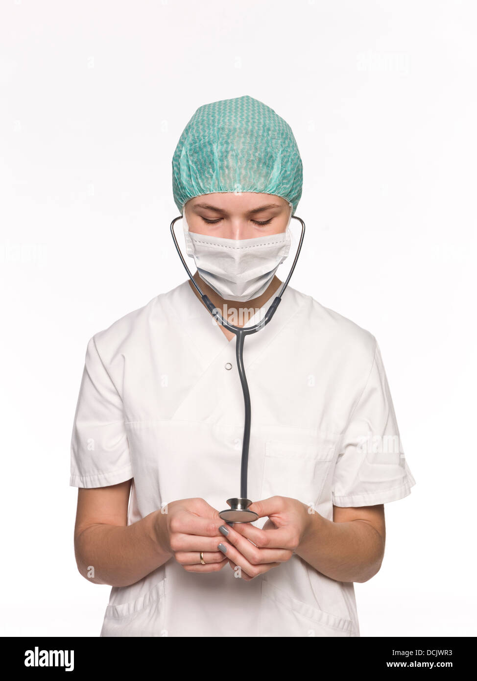 Nurse with a stethoscope isolated towards white background Stock Photo ...