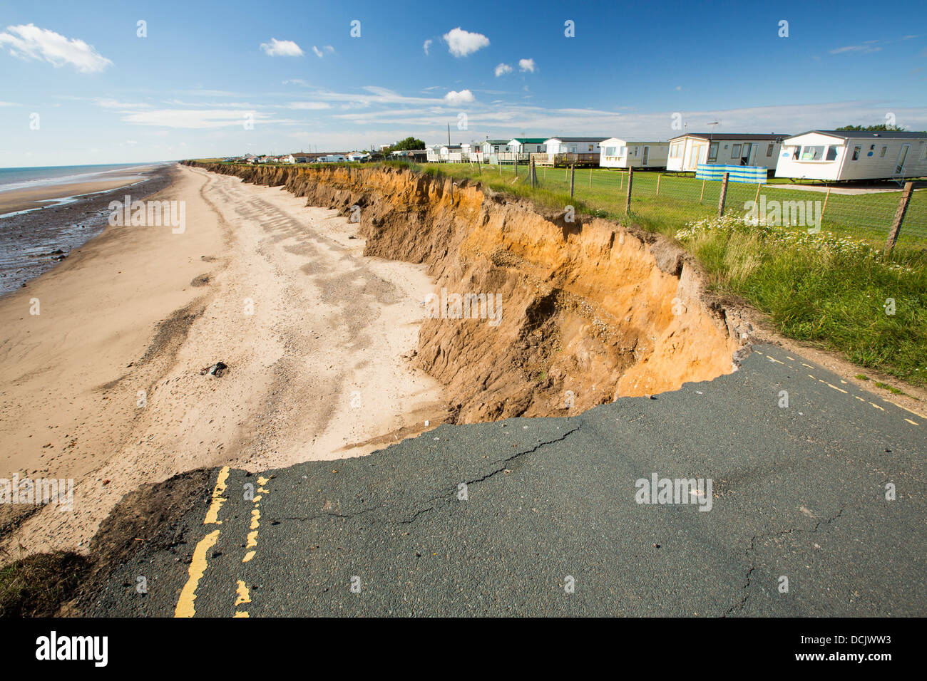 A collapsed coastal road at between Skipsea and Ulrome on Yorkshires ...