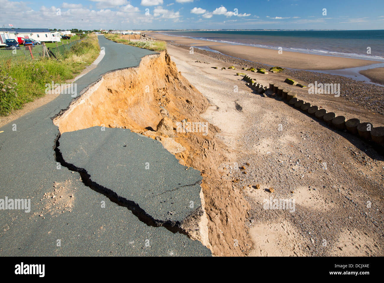 A collapsed coastal road at between Skipsea and Ulrome on Yorkshires ...