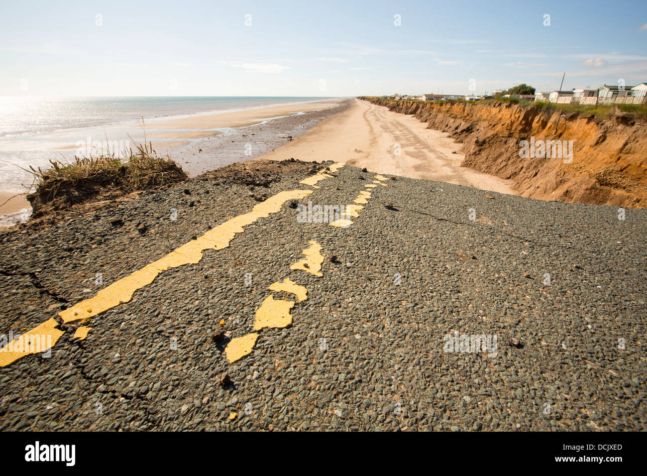 A collapsed coastal road at between Skipsea and Ulrome on Yorkshires ...