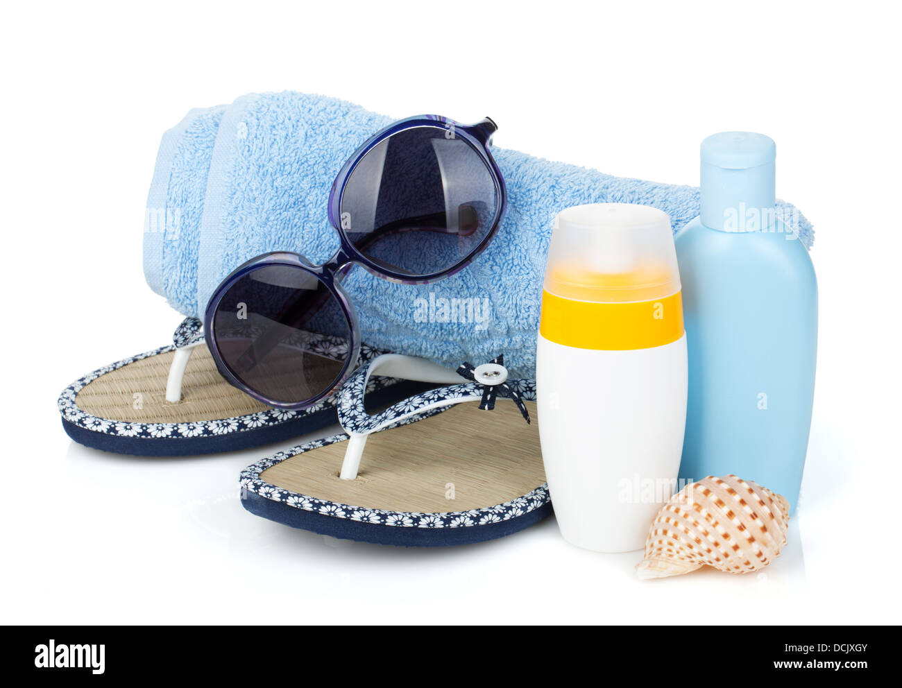 Beach items. Isolated on white background Stock Photo - Alamy