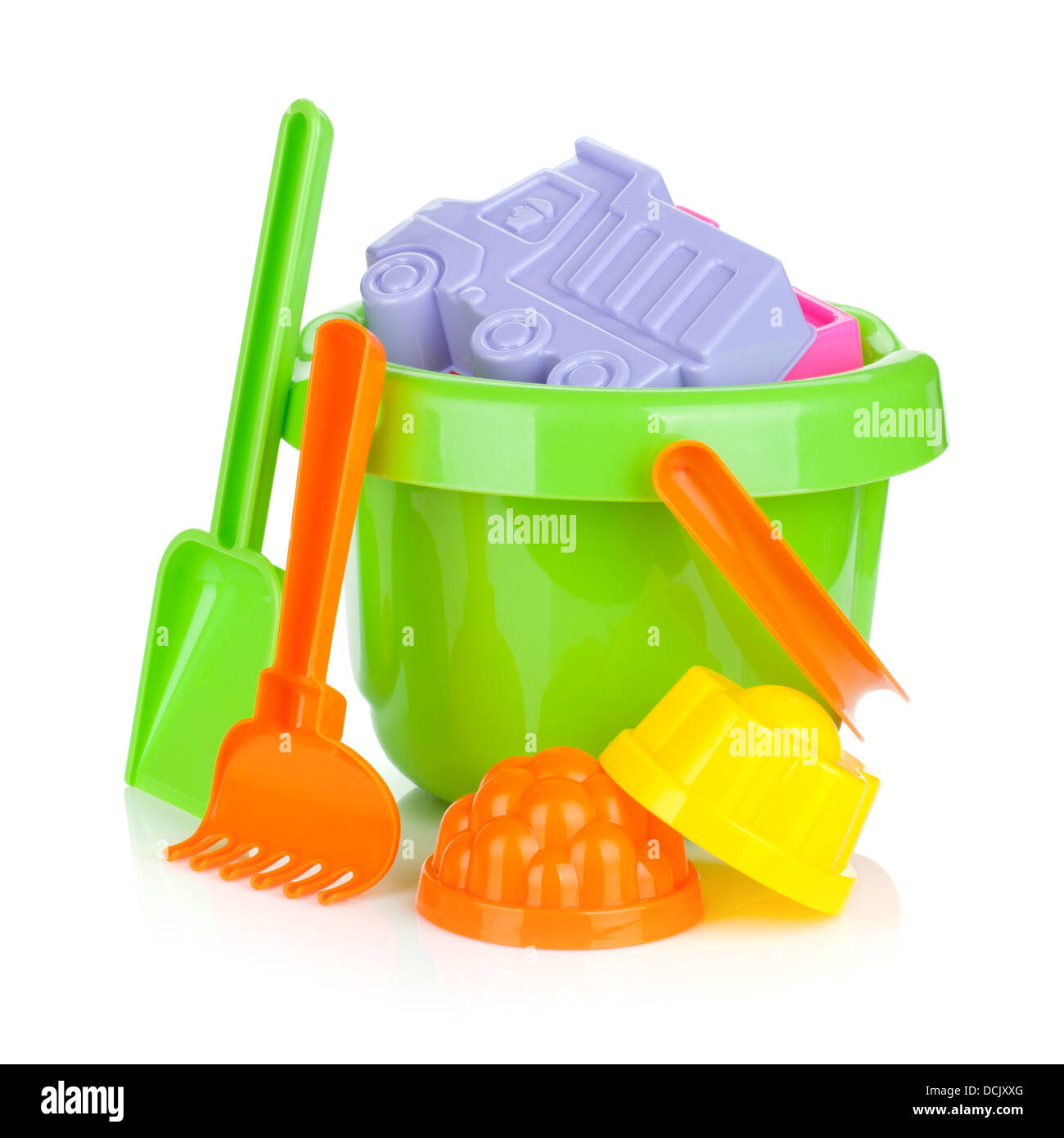 Baby beach sand toys. Isolated on white background Stock Photo - Alamy