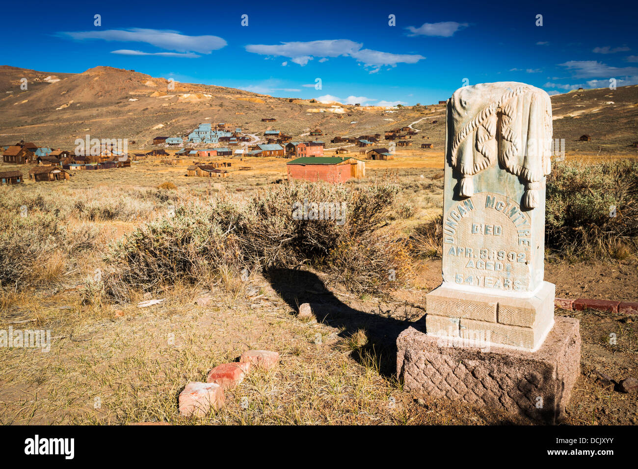 Tombstone in the Bodie Cemetery above the town, Bodie State Historic ...