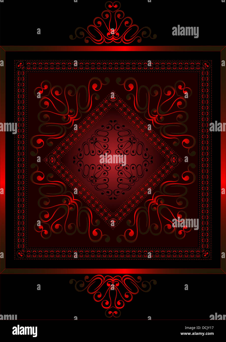 Red satin frame with red openwork ornament Stock Photo - Alamy
