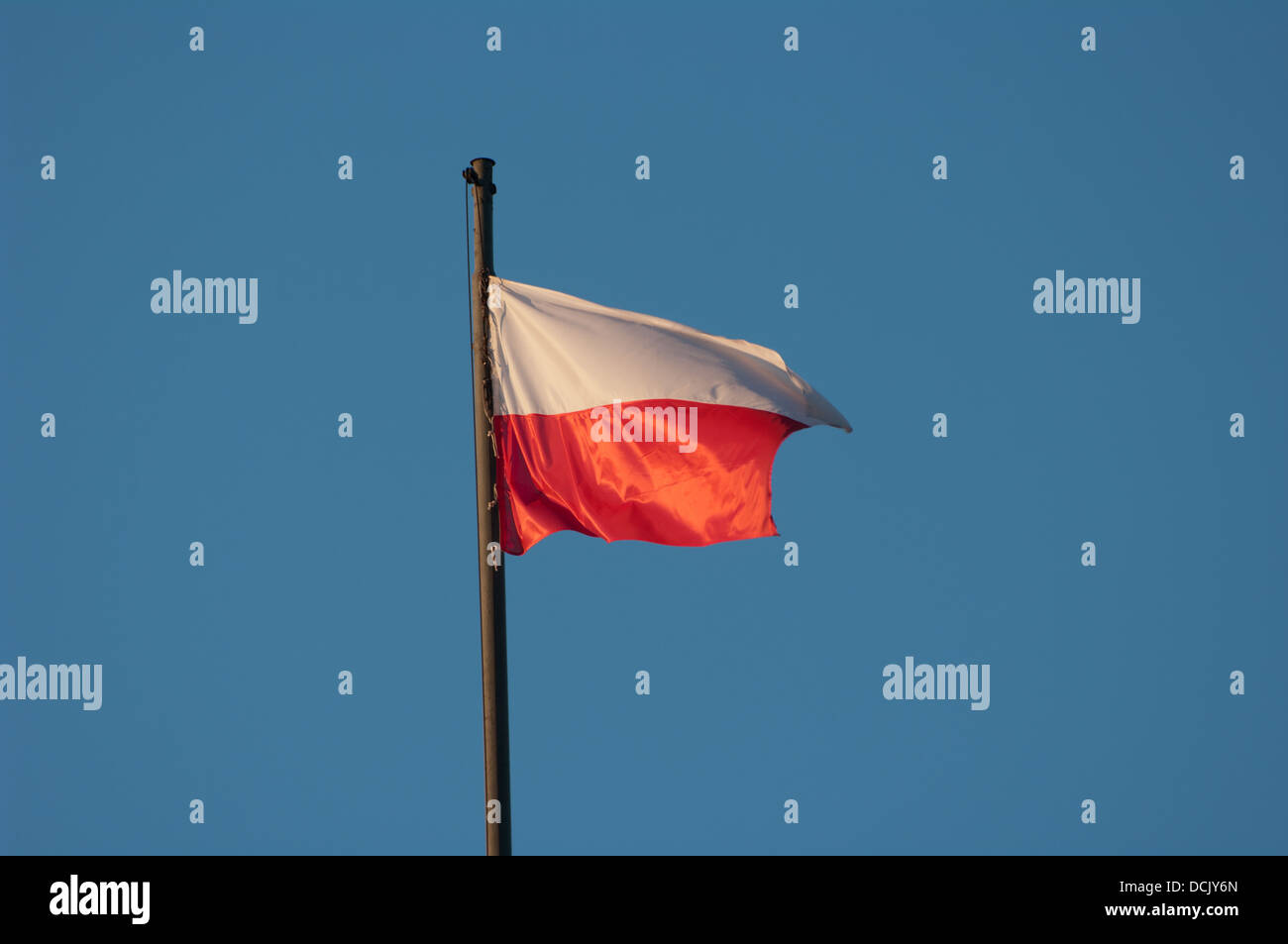 Polish flag horizontally against the sky Stock Photo - Alamy