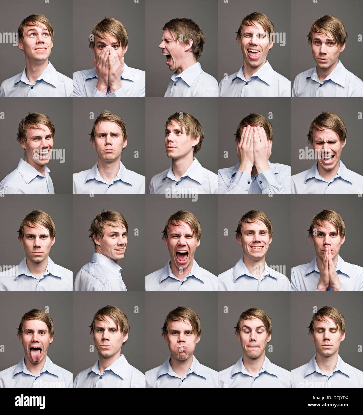 Twenty portraits of a man with different expressions Stock Photo - Alamy