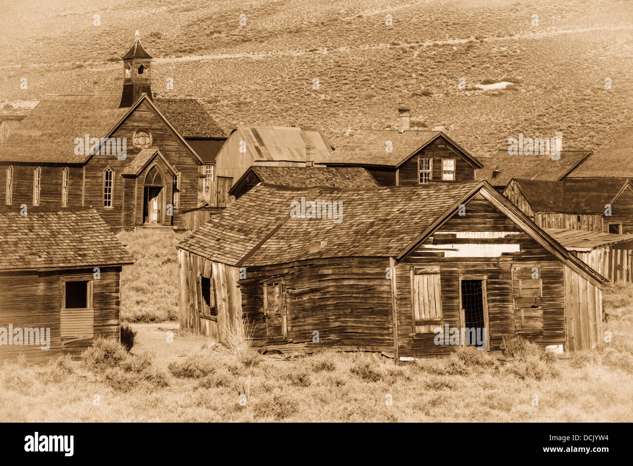 Weathered buildings in the ghost town of Bodie, Bodie State Historic ...