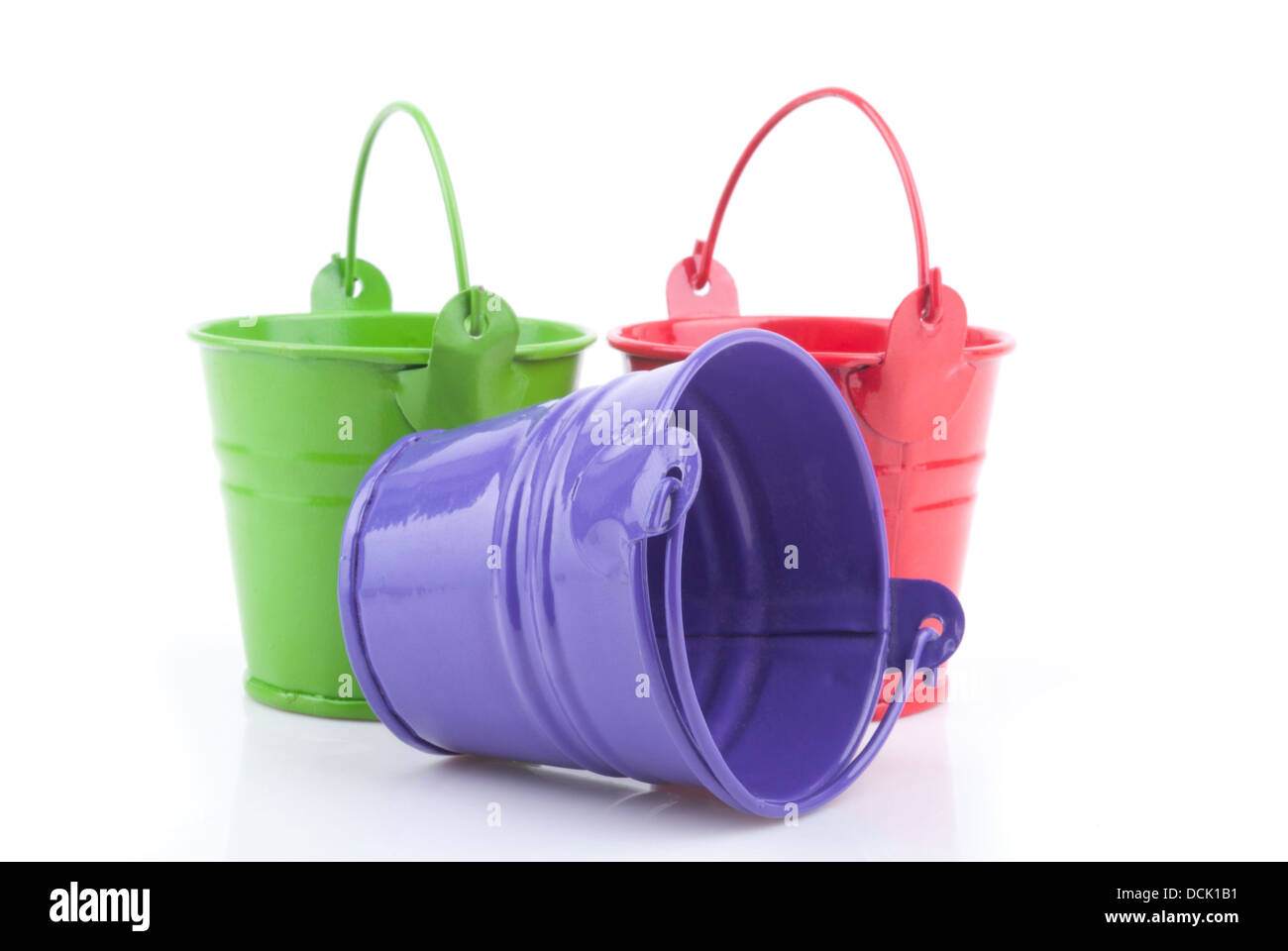 Three buckets of different colors, isolated on white background Stock ...