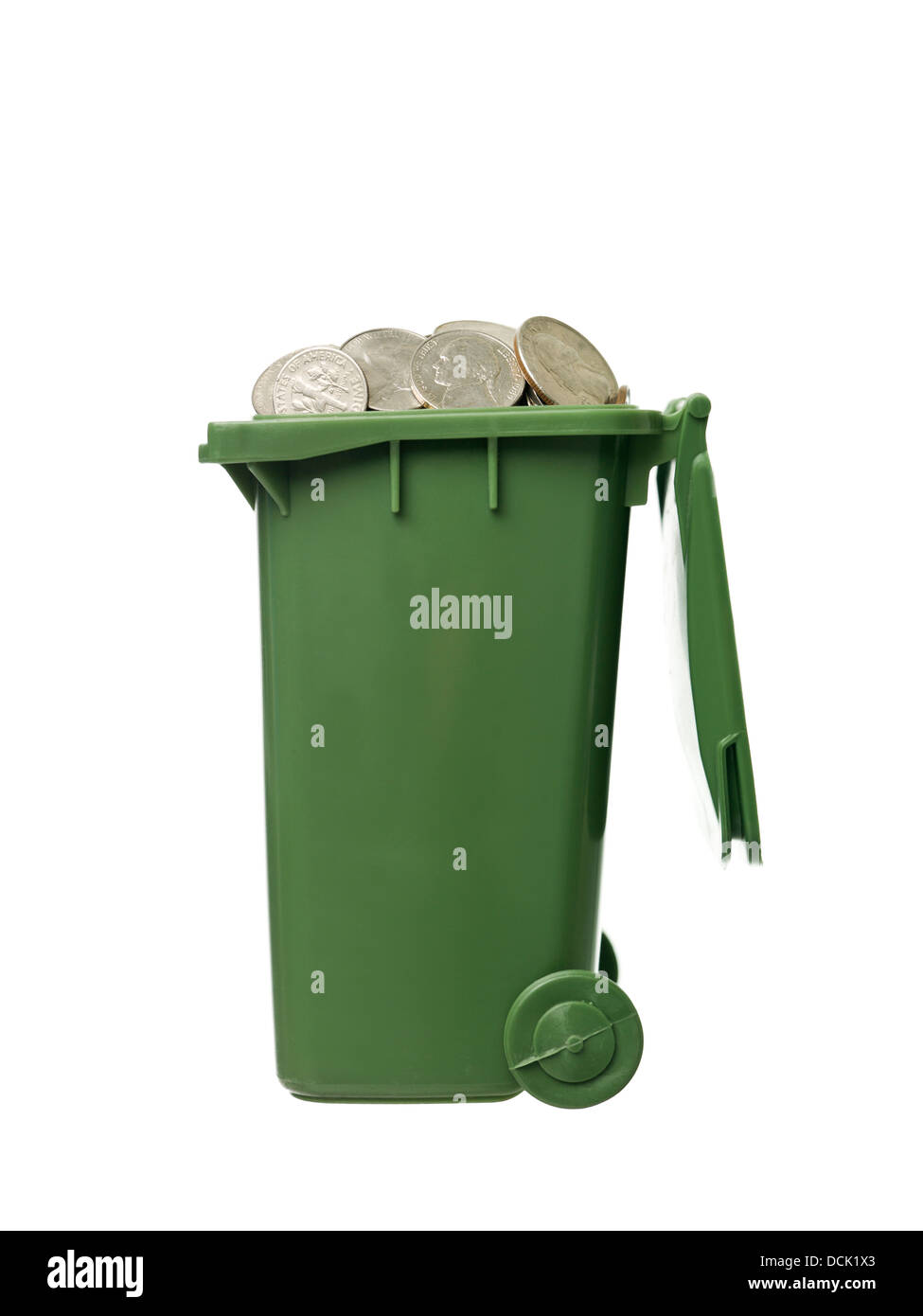 Recycling Bin with coins Stock Photo - Alamy