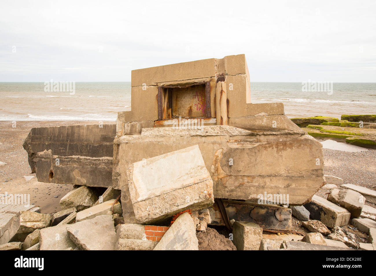 The Remains of a gun emplacement at the Godwin battery on the beach at ...